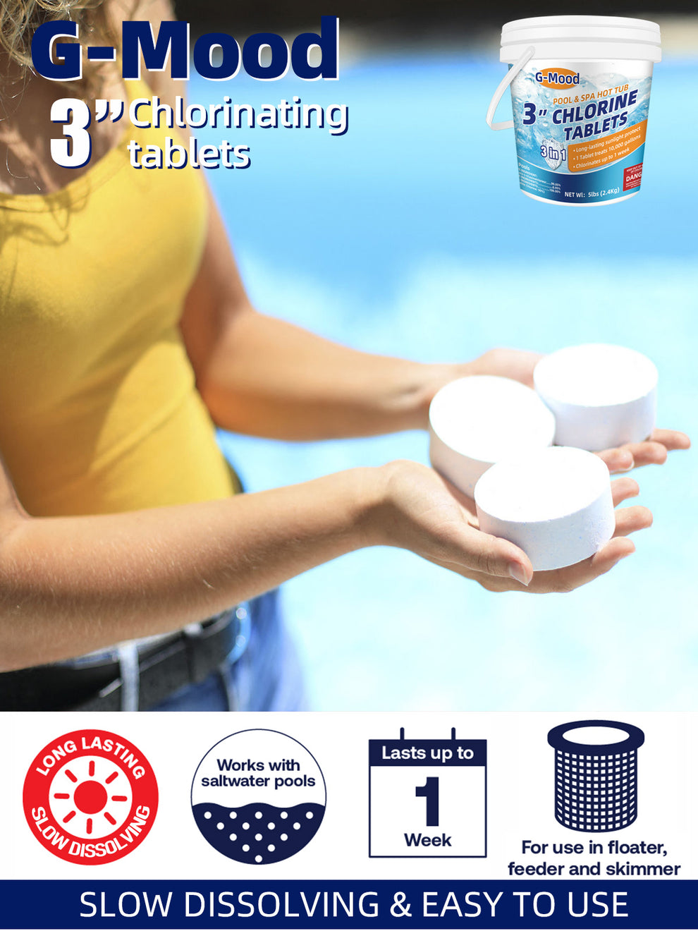 Pool Chlorine Tablet - 5 LBS 3 Inch Chlorine Tablets for Pool Care ...